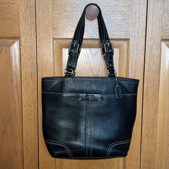 Coach | Bags | Coach Hamilton Black Pebbled Leather Shoulder Tote Bag ...
